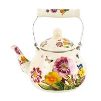China Porcelain Classical Style Custom Flowery Design Enamel Kettle Metal Steel Enamelled Teapot Perfect for Tea Brewing for sale