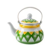 China Customized Logo Enamelled Kettle Teapot Coffee Pot With Red Blue Yellow Geometric Pattern for sale
