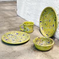 China Custom Color Marble Coating Enamel Plate Bowl Mug Set Enamelware Dinnerware Sets for sale