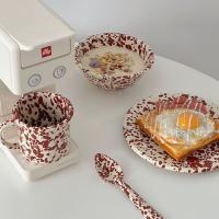 China Speckle Enamel Coating Soup Bowl Plate Round Plate Mug Cup Bowl Dish Set for sale