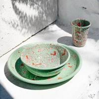 China Speckle Enamel Coating Soup Bowl Plate Round Plate Mug Cup Bowl Dish Set for sale