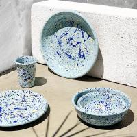 China Korean Style Enamel Dinnerware Set Enamel Plate Mug Rice Bowl Dish Camping Ware for sale