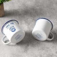 China Rolled Rim 350ml Enamel Mug Custom Decal Printing Sports Theme Coffee Tea Mugs Lightweight Portable for sale