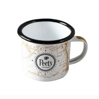 China Rolled Rim 350ml Enamel Mug Custom Decal Printing Sports Theme Coffee Tea Mugs Lightweight Portable for sale