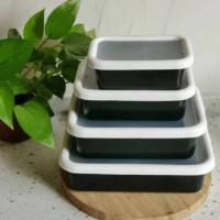 China Classical Style Japanese Korean Style Enamel Container 600ml 1000ml 1700ml 2500ml Food Storage Containers for sale