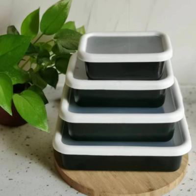 China Classical Style Japanese Korean Style Enamel Container 600ml 1000ml 1700ml 2500ml Food Storage Containers for sale