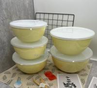 China 0.5mm Thickness Enamel Mixing Bowl Set 3PCS Enamelware Bowls With Plastic Lid OEM Logo for sale