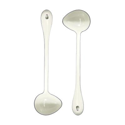 China Customized Color Enamel Soup Ladle 12.2 Inch Enamel Steel Cooking Spoons OEM for sale