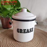 China Customization Carbon Steel Food Grade Grease Container Enamel Bacon Container Oil Storage Container with Leak Proof Lid for sale