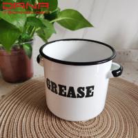China Customization Carbon Steel Food Grade Grease Container Enamel Bacon Container Oil Storage Container with Leak Proof Lid for sale