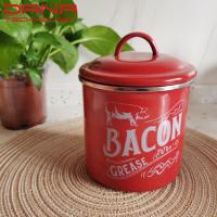 China Customization Carbon Steel Food Grade Grease Container Enamel Bacon Container Oil Storage Container with Leak Proof Lid for sale