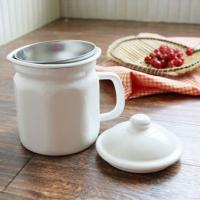 China Custom Color Enamel Oil Container 1.2L Bacon Grease Container With SS304 Mesh Strainer for sale