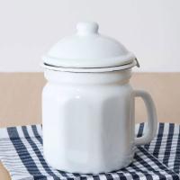 China Custom Color Enamel Oil Container 1.2L Bacon Grease Container With SS304 Mesh Strainer for sale