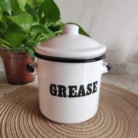 China Customized Logo Enamel Grease Catcher Container Enamel Steel Storage Can with Lid for sale
