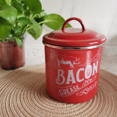 China Eco Friendly Enamel Oil Container Kitchen Grease Container With Handle OEM Color for sale