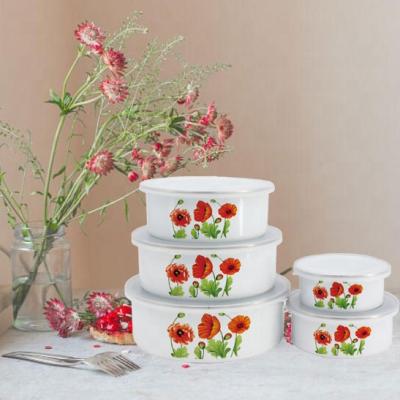 China Carbon Steel Enamel Storage Bowl Set 10cm 12cm 14cm 16cm 18cm Custom Decal Printing for sale