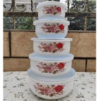 China Classical Style Enamel Storage Bowl Salad Bowl Set Sizes 10cm 12cm 14cm 16cm 18cm for sale