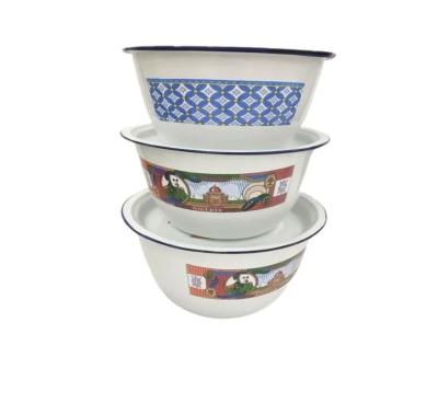China Kitchen Round Enamel Soup Bowl Finger Bowl With Lid Dia 10 12 14 16 18cm Heat Resistant for sale