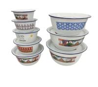 China Round Enamel Basin Bowl Customized Logo Carbon Steel Decal Lard Bowl Daily Use for sale
