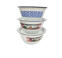 China Round Enamel Basin Bowl Customized Logo Carbon Steel Decal Lard Bowl Daily Use for sale