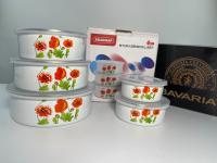 China Colorful Iron 5 PCS Hand Painted Enamel Storage Bowl Set With Lid Classical Style for sale
