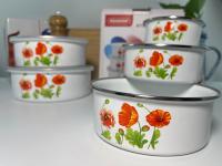 China Colorful Iron 5 PCS Hand Painted Enamel Storage Bowl Set With Lid Classical Style for sale