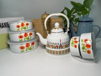 China Colorful Iron 5 PCS Hand Painted Enamel Storage Bowl Set With Lid Classical Style for sale