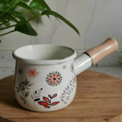 China Japanese Style Enamel Cooking Soup Pot Non Stick Mini Saucepan Butter Warmer 17oz for sale
