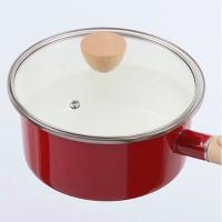 China Carbon Steel Mini Saucepan with Wooden Handle Enamel Coating 304 Steel Rim for sale