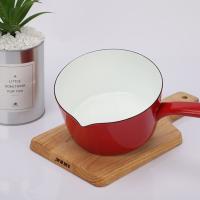 China Dual Pour Spout Enameled Sauce Pan Healthy Inside Coating Iron Milk Warmer Pan for sale