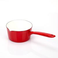 China Dual Pour Spout Enameled Sauce Pan Healthy Inside Coating Iron Milk Warmer Pan for sale