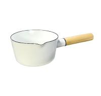 China Dual Pour Spout Enameled Sauce Pan Healthy Inside Coating Iron Milk Warmer Pan for sale