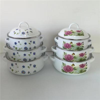 China OEM Carbon Steel Enamel Casserole Set 1000ml 6000ml Food Warmer Pot Cooking Set for sale