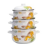 China Sustainable Enamel Cooking Pot Set 16cm 18cm 20cm Custom Logo Decal Eco Friendly Soup Warmer Pot Classical Style for sale