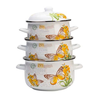 China Sustainable Enamel Cooking Pot Set 16cm 18cm 20cm Custom Logo Decal Eco Friendly Soup Warmer Pot Classical Style for sale