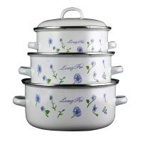 China Sustainable Enamel Cooking Pot Set 16cm 18cm 20cm Custom Logo Decal Eco Friendly Soup Warmer Pot Classical Style for sale