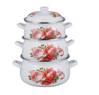 China Sustainable Enamel Cooking Pot Set 16cm 18cm 20cm Custom Logo Decal Eco Friendly Soup Warmer Pot Classical Style for sale