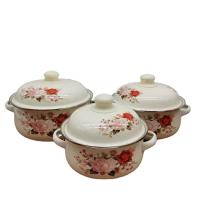 China Sustainable Enamel Cooking Pot Set 16cm 18cm 20cm Custom Logo Decal Eco Friendly Soup Warmer Pot Classical Style for sale