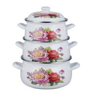 China Sustainable Enamel Cooking Pot Set 16cm 18cm 20cm Custom Logo Decal Eco Friendly Soup Warmer Pot Classical Style for sale