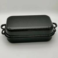 China Classical Style Enamel Rectangular Casserole Dish Set Carbon Steel Baking Pans With Lid for sale