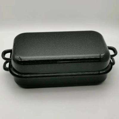 China Classical Style Enamel Rectangular Casserole Dish Set Carbon Steel Baking Pans With Lid for sale