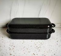 China Enamel Baking Dish Rectangle Black Oven Safe Bakeware Flower Theme for sale