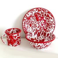 China European Style 3PCS Enamel Tableware Set Hygienic With 304 Stainless Steel Rim for sale