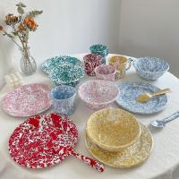 China Classical Style Flower Theme Enamel Dinnerware Set Eco Friendly Colorful Marble Coating for sale
