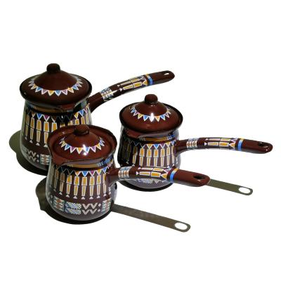 China Customized Logo Daily Turkish Enameled Coffee Pot Metal Coffee Milk Cooking Pot for sale