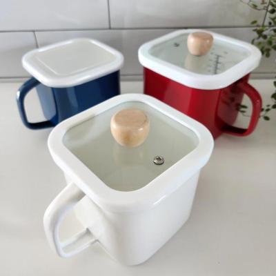 China OEM Enamel Steel Mini Noodles Cooking Pot with Glass Lid Warm Milk and Eggs Small Pot for sale
