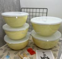 China Kitchen 5PCS Enamel Mixing Bowl Sets With PE Lid Cutom Logo Printing 0.5mm Thickness for sale