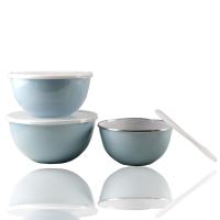 China Kitchen 5PCS Enamel Mixing Bowl Sets With PE Lid Cutom Logo Printing 0.5mm Thickness for sale