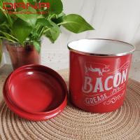 China 900ml Handmade Enamel Grease Container With Stainless Steel Strainer And Handle for sale