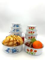 China Enamel Carbon Steel Storage Bowl Set Five Pieces Enamelware Bowl Set Classical Style for sale